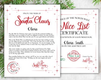 Instant Download Editable Santa Letter and Nice List Certificate ...