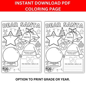 Printable Letter to Santa Template, Kids Christmas Coloring Activity ...