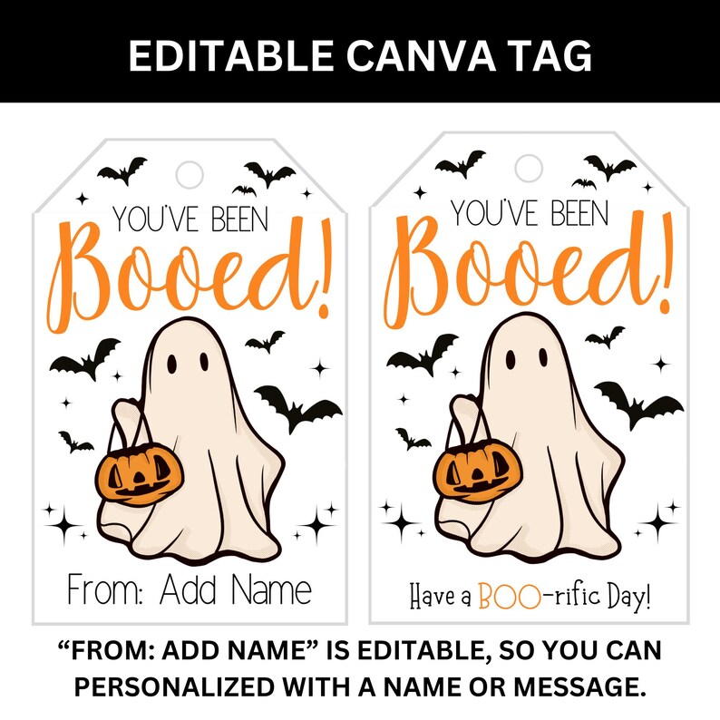 You've Been Booed Gift Tags: Retro Ghost Design (printable PDF & Canva ...