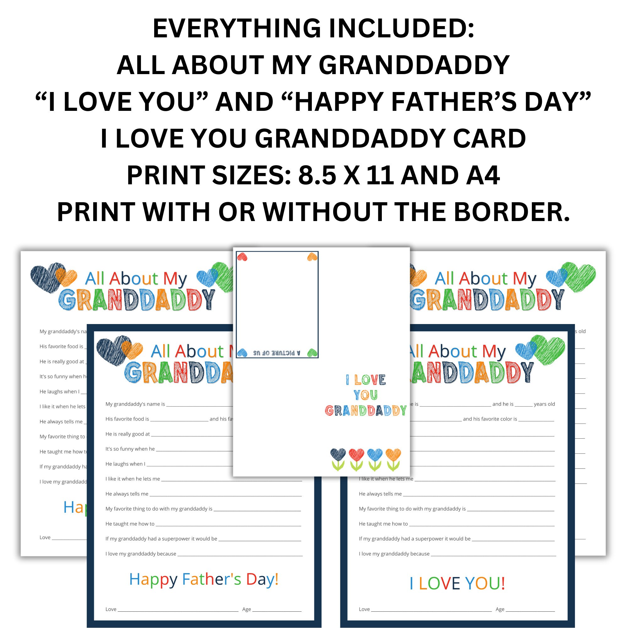 Granddaddy Fill-in Printable Gift: Father's Day, Grandparents Day (PDF ...