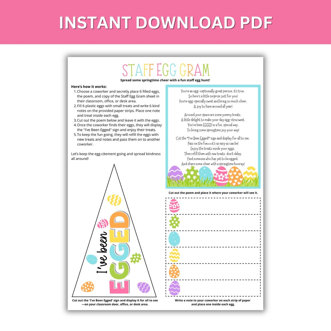 Staff Egg Gram Printable | Easter Kindness Game – You've Been Egged ...