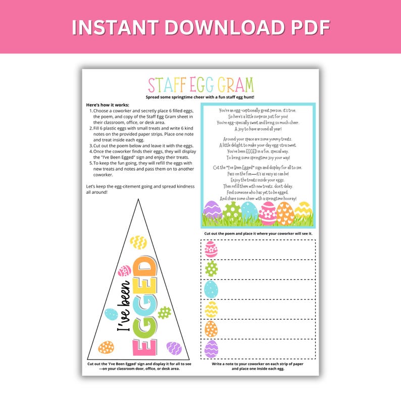 Staff Egg Gram Printable | Easter Kindness Game – You've Been Egged ...
