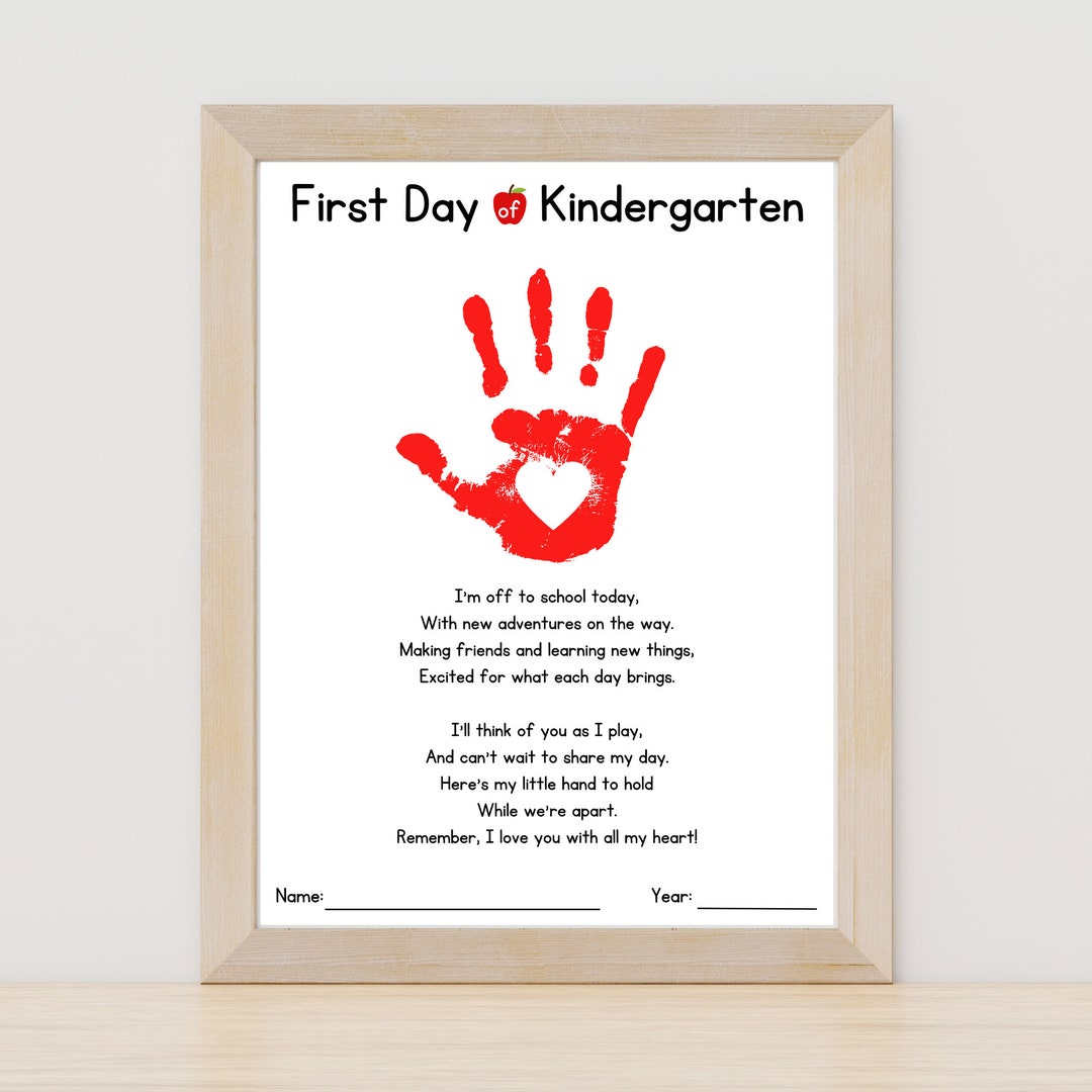 Kindergarten Handprint Art: First Day Keepsake Poem (digital Download ...