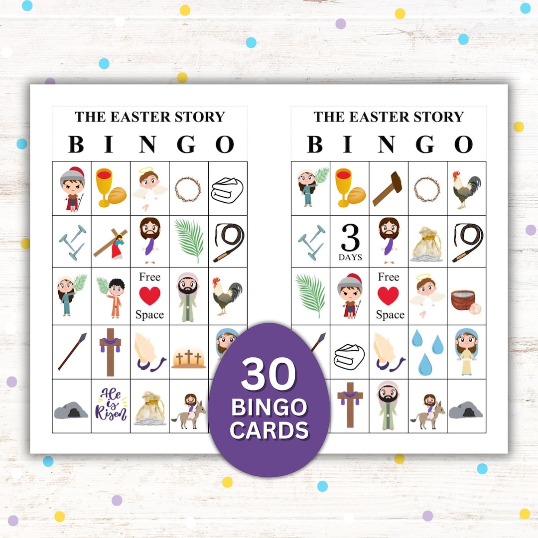 Printable Easter Story Bingo | 30 Bible Easter Bingo Cards | Sunday ...