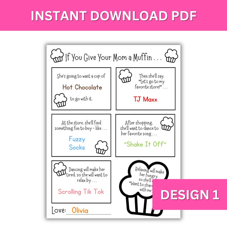Mother's Day Muffin Keepsake: Kids Activity, Printable PDF (8.5x11 & A4 ...