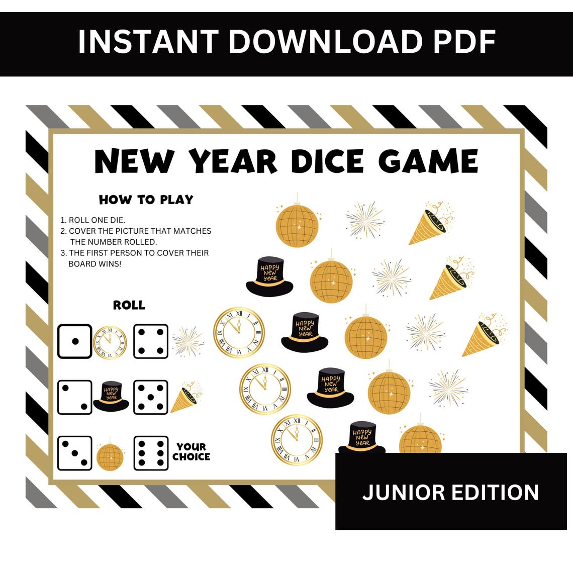 New Year's Eve Dice Game: Fun 2025 Kids Activity (instant Download PDF ...