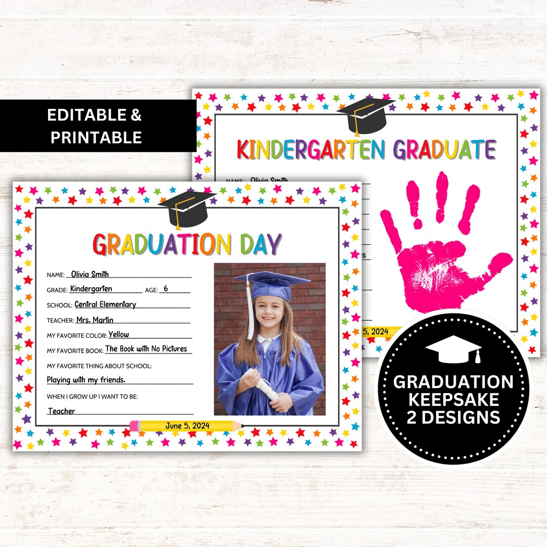 Kindergarten Graduation Keepsake: Handprint Art, Printable & Editable ...