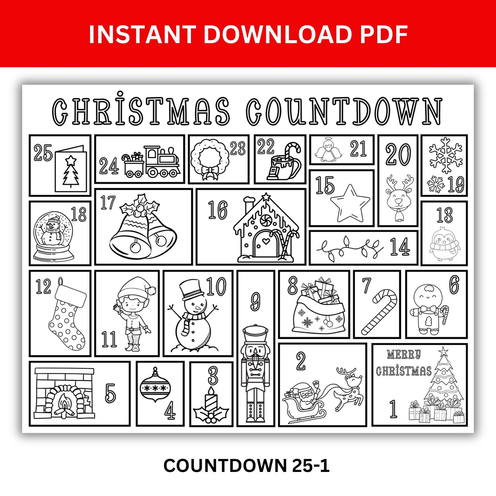 Christmas Countdown Coloring Sheet Advent - Printable Advent Calendar ...
