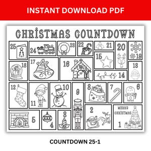Christmas Countdown Coloring Sheet Advent - Printable Advent Calendar ...