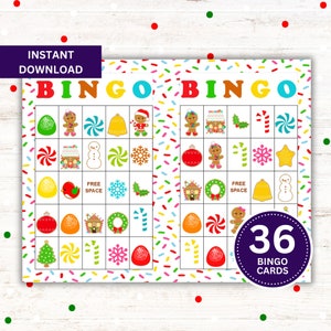 Printable Gingerbread Bingo 36 Cards, Call Cards, Bingo Chips Instant ...