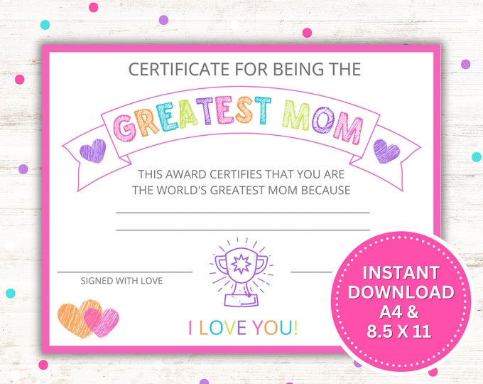 Best Mom in the World Certificate, Printable Best Mom Certificate ...