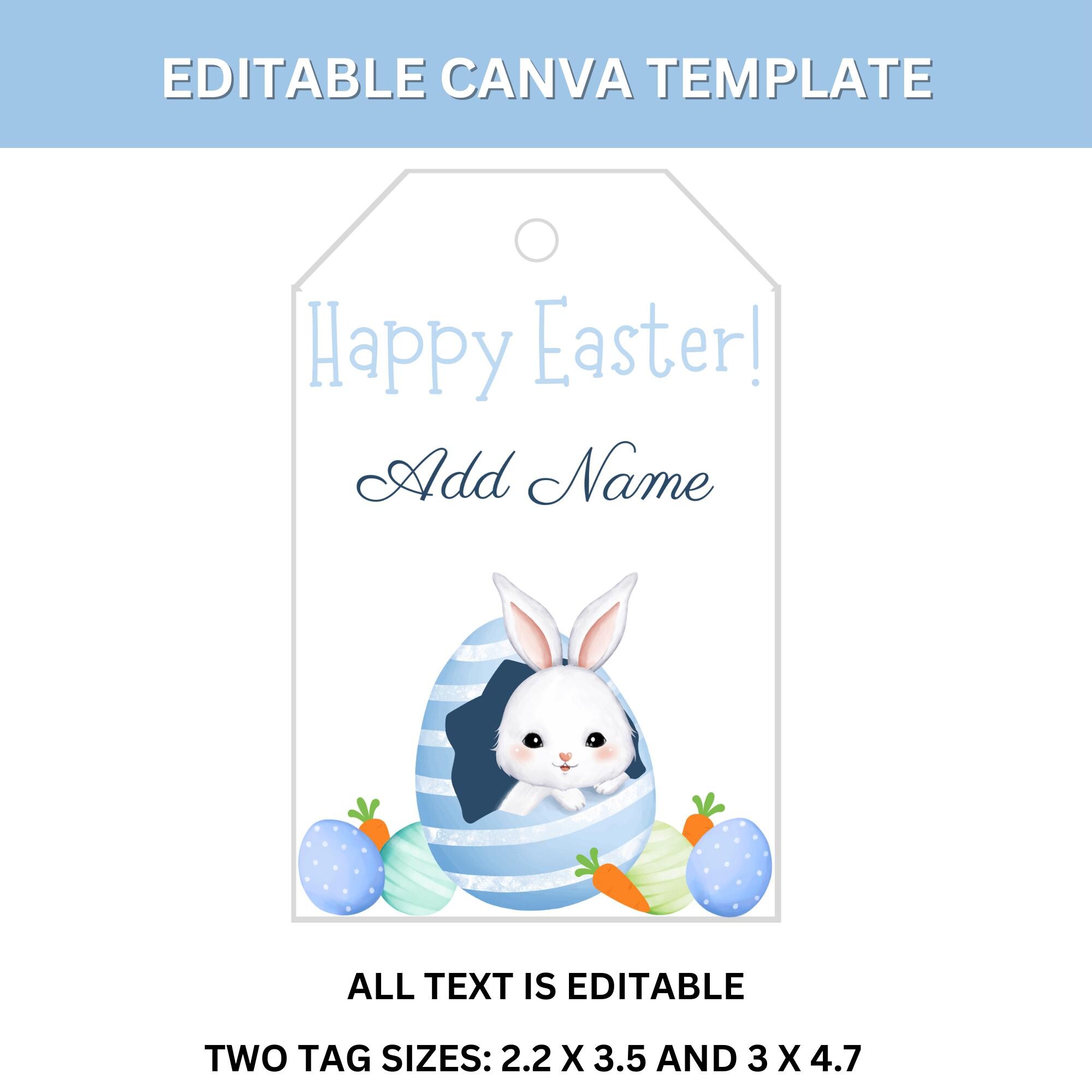 Editable Easter Bunny Letter & Gift Tag - Printable Canva Template (PDF ...