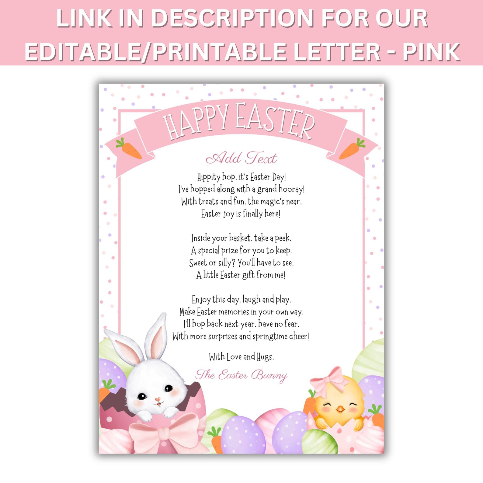 Editable Easter Bunny Letter & Gift Tag - Printable Canva Template (PDF ...