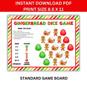 Gingerbread Dice Game Printable - Holiday Activity for Kids - Instant ...