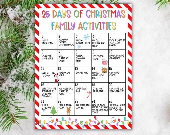 25 Days of Christmas Countdown / Advent With Gold Bamboo Easel - Etsy