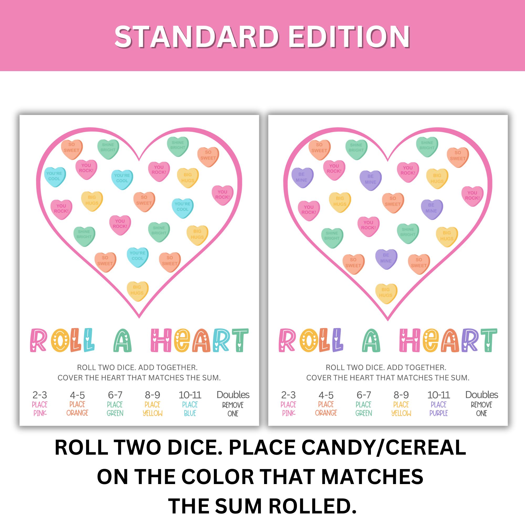 Valentine Roll a Heart Game Printable | Valentine Party Classroom ...