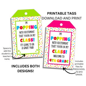I'm Popping With Excitement Tags, Editable School Tags, Welcome Back ...