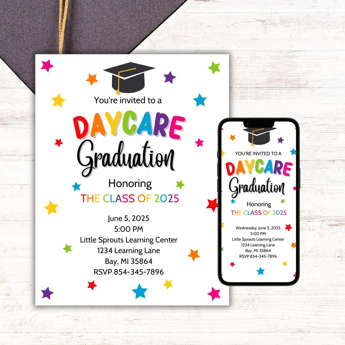 Editable Daycare Graduation Invitation, Canva Template, 8.5x11 & A4 ...