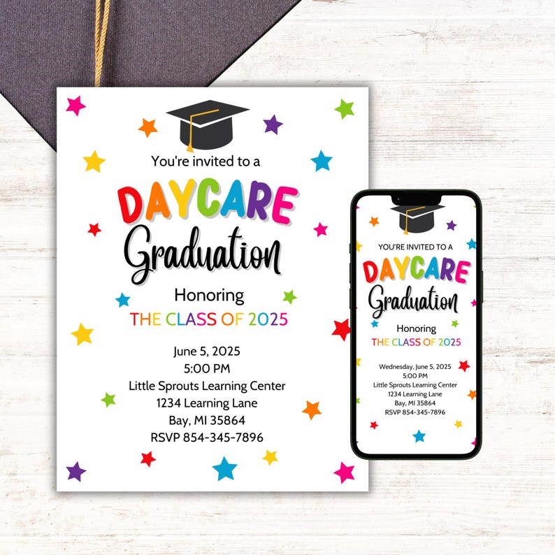 Editable Daycare Graduation Invitation, Canva Template, 8.5x11 & A4 ...