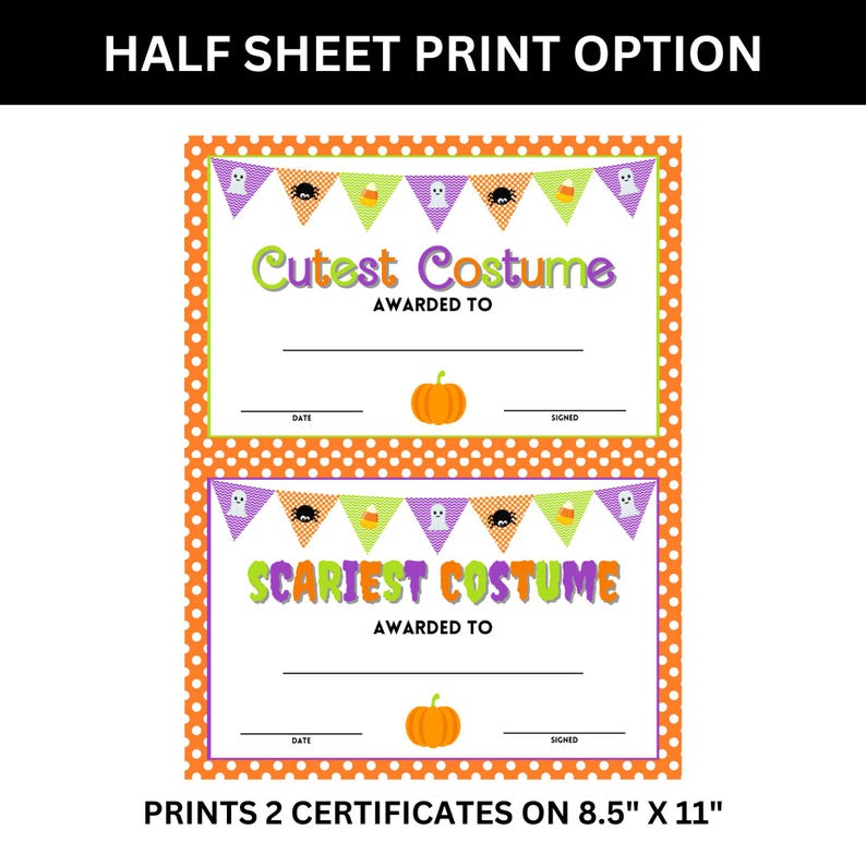 Halloween Costume Award Printable, Costume Contest Certificate ...