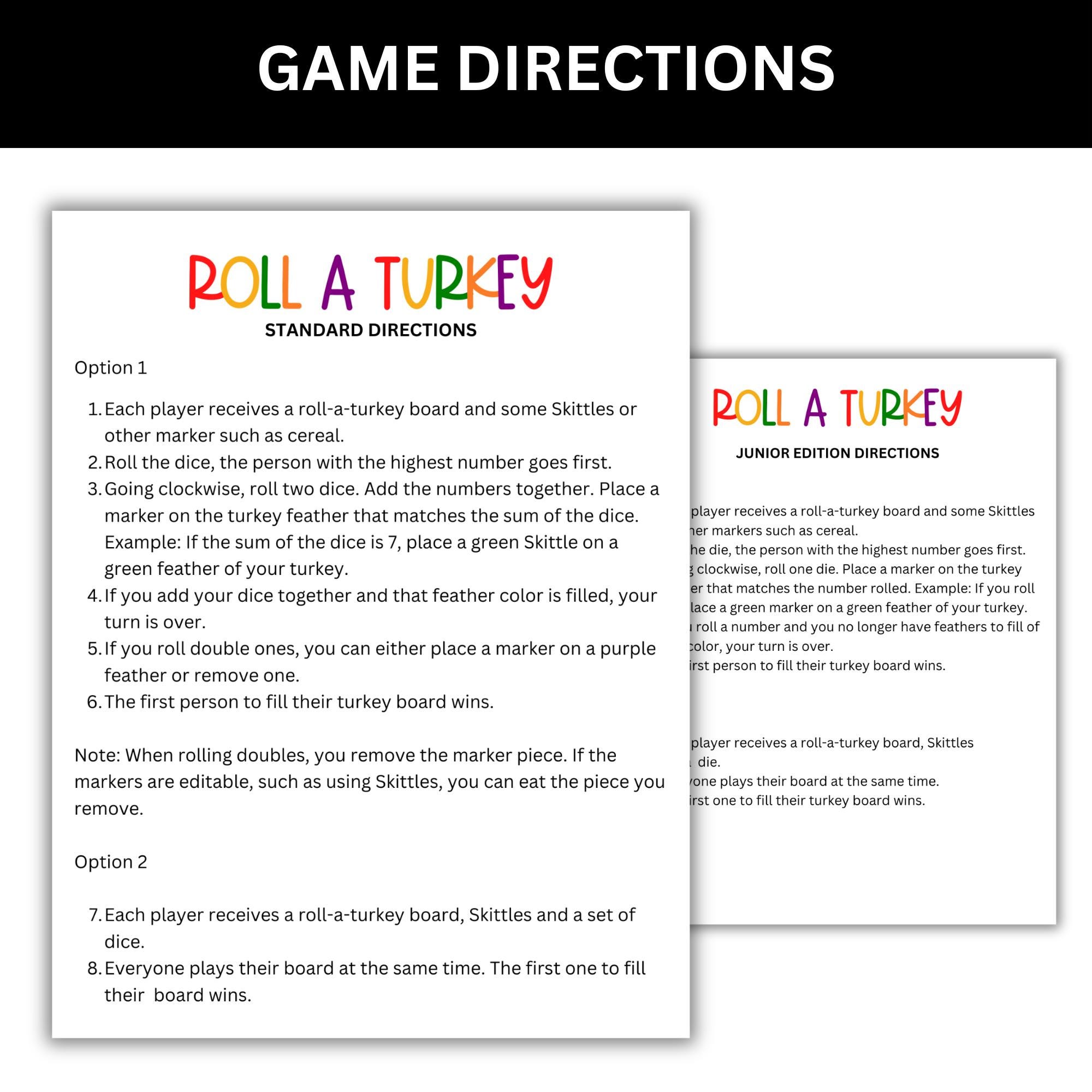 Roll a Turkey Thanksgiving Game: Printable Activity (instant Download ...
