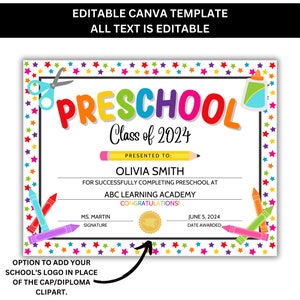 Editable Preschool Graduation Certificate, Preschool Graduation, Last ...