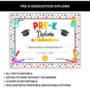 Editable Pre-k Graduation Bundle: Invitation, Diploma, Program (canva ...