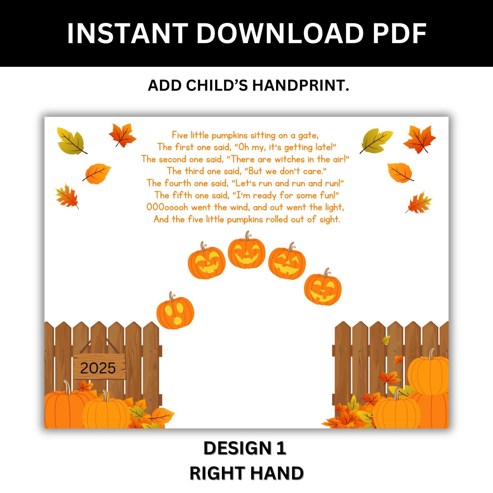 Five Little Pumpkins Handprint Poem, Fall Craft for Kids, Instant ...