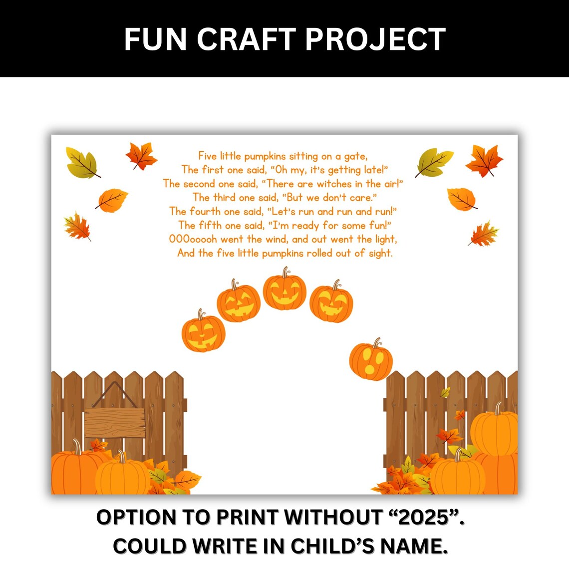 Five Little Pumpkins Handprint Poem, Fall Craft for Kids, Instant ...