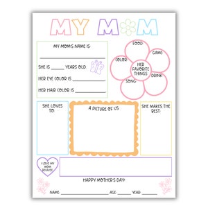 All About My Mom Printable: Mother's Day Activity for Kids (PDF) - Etsy