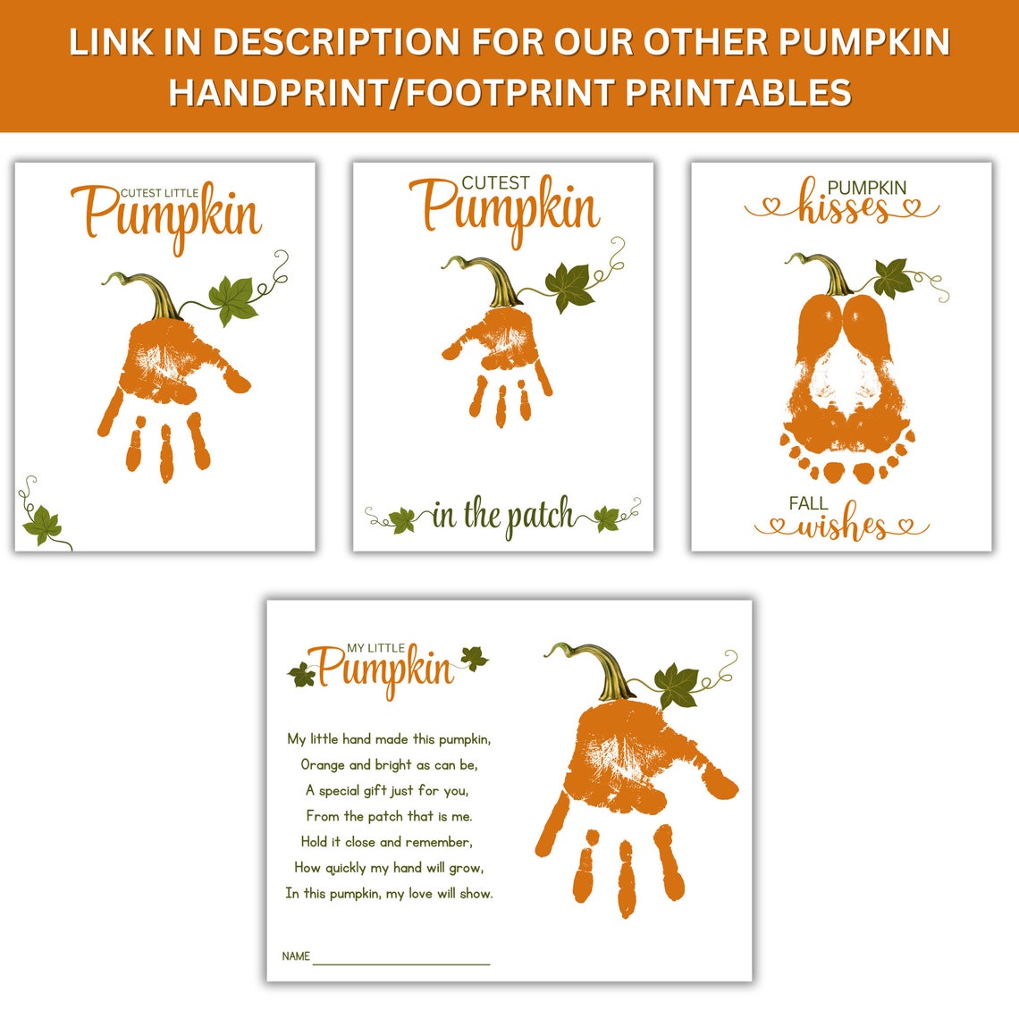 Pumpkin Poem Handprint Printable, DIY Pumpkin Kids Craft, Fall Art ...