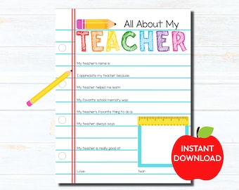 Teacher Appreciation Week All About My Teacher Questionnaire - Etsy