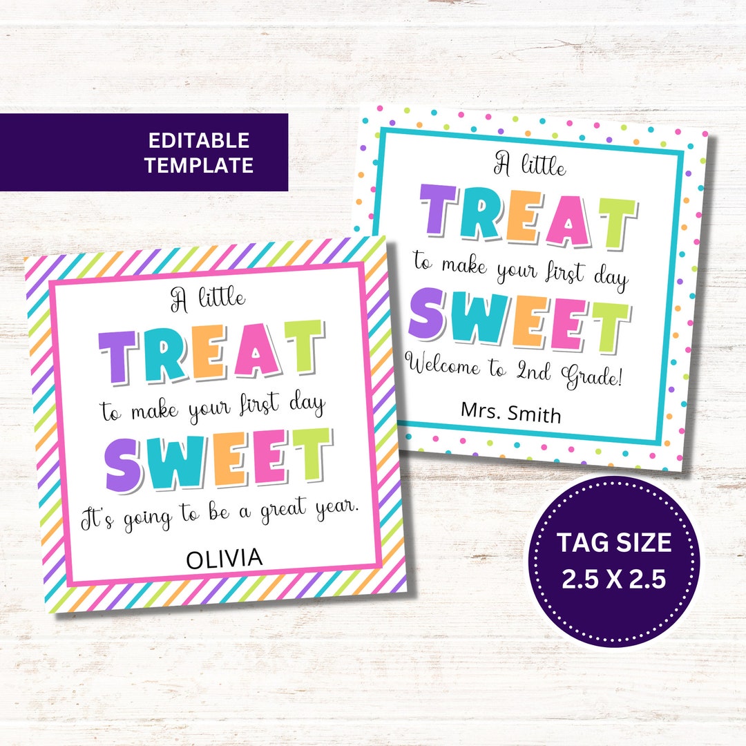 Back to School Editable Gift Tags, Printable Tags, First Day Sweet ...
