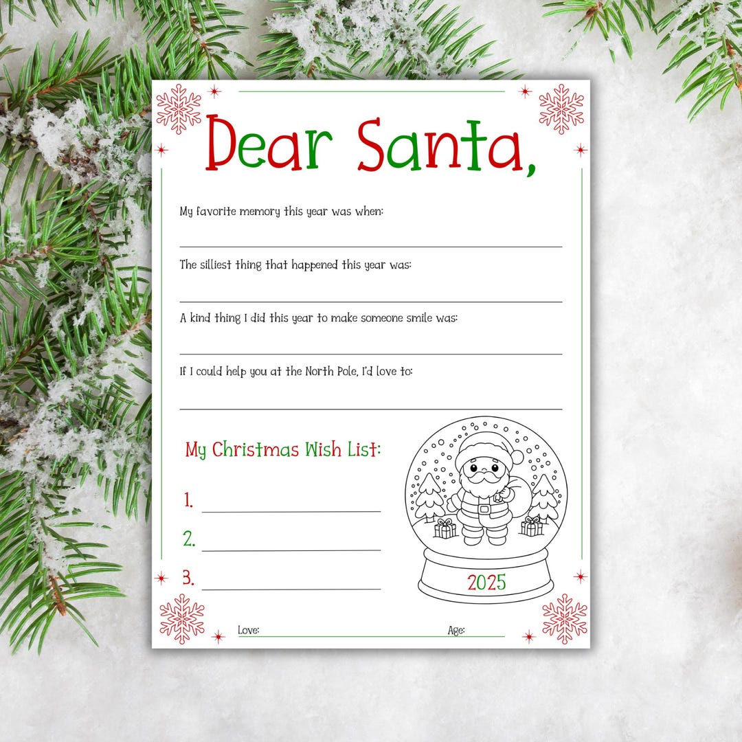 Letter to Santa Printable: Christmas Wish List Activity (PDF Download ...