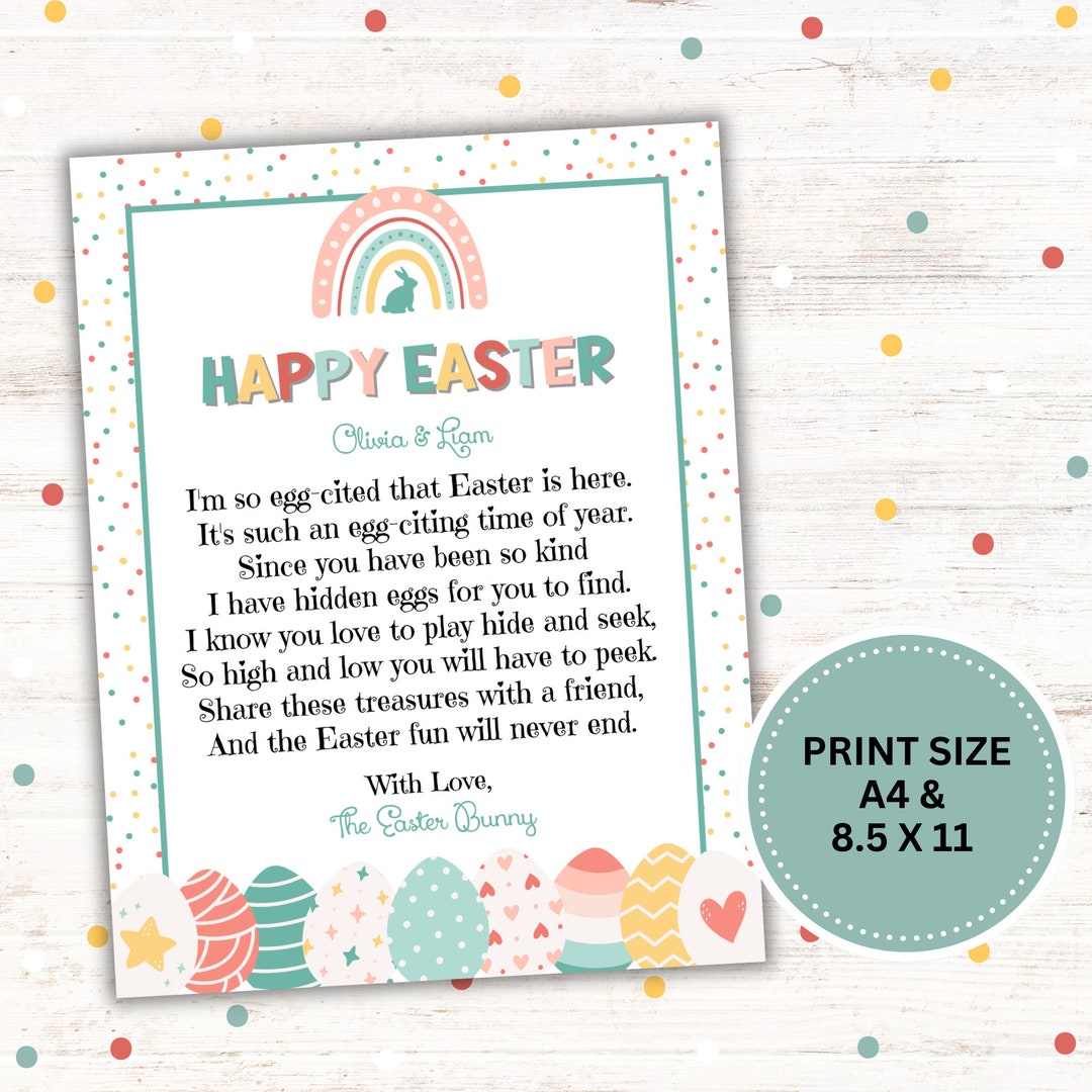 Easter Bunny Letter Kids Printable and Editable Easter Bunny Note ...