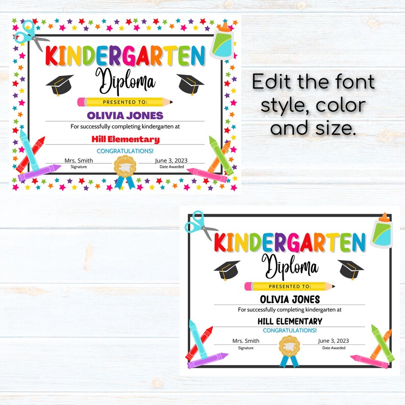Editable Kindergarten Diploma Kindergarten Graduation - Etsy