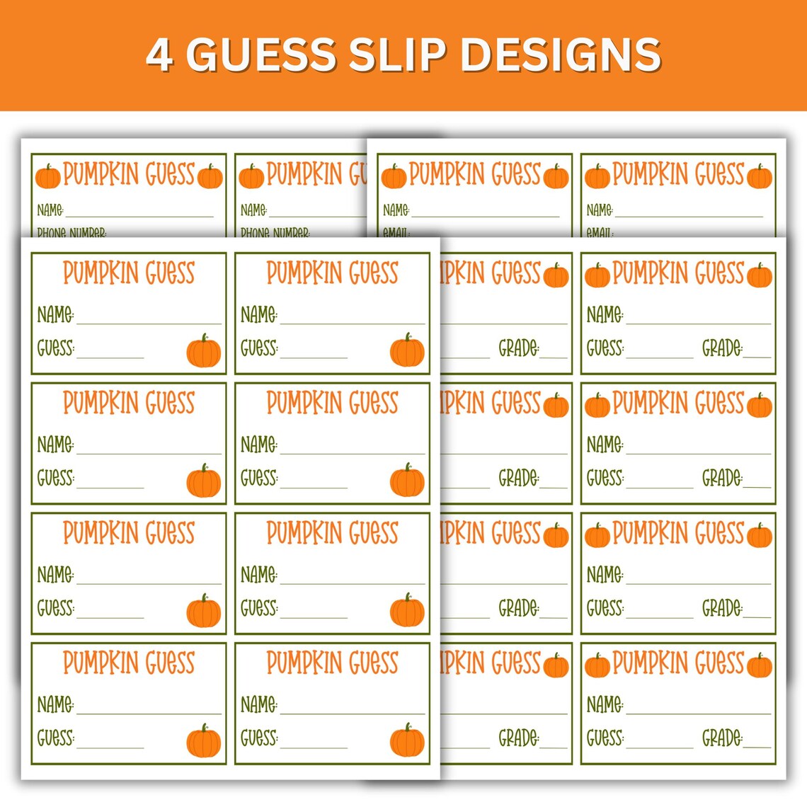 Pumpkin Guessing Game Printable Sign & Guess Slips - Halloween Party - Etsy