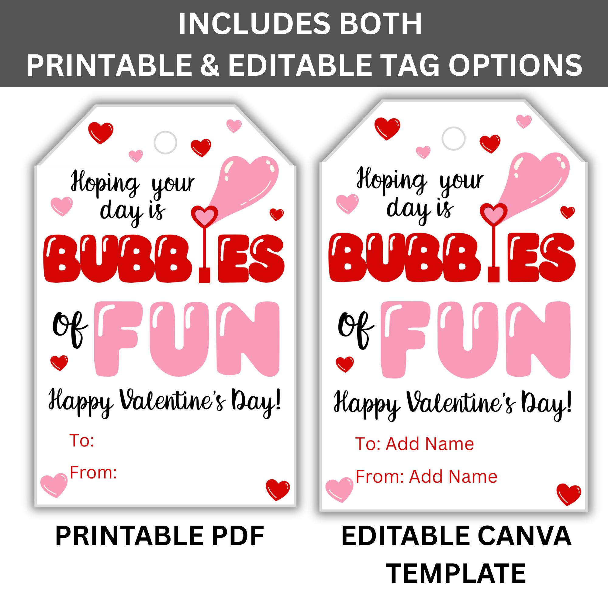 Bubbles Valentine Tag Printable | Bubble Valentine Gift for Kids - Etsy