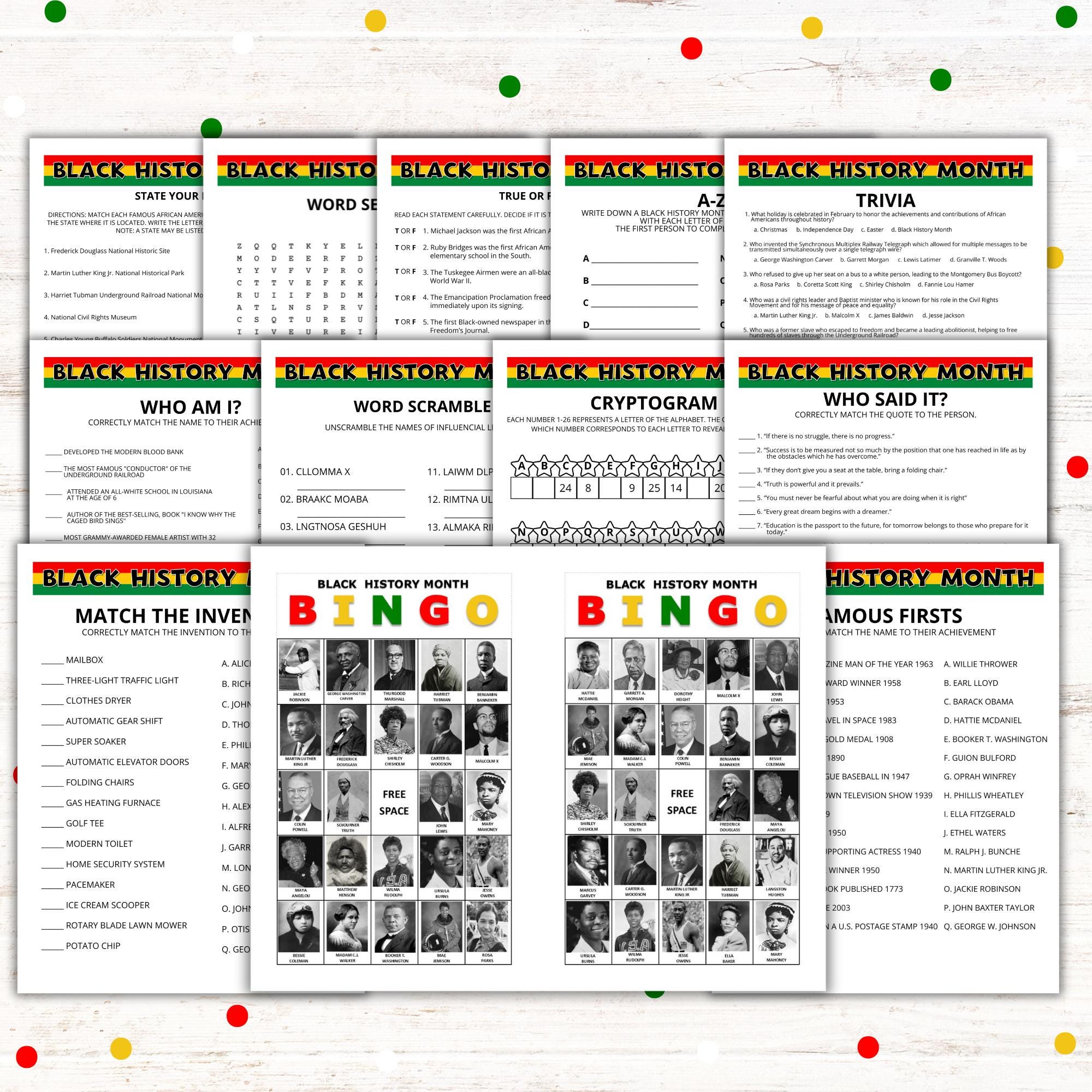 Black History Month Game Bundle: Bingo, Trivia, Word Scramble ...