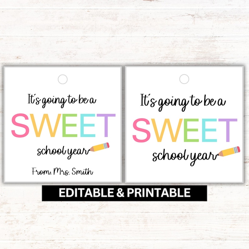 Editable Back to School Gift Tags: Sweet School Year, Canva Template ...