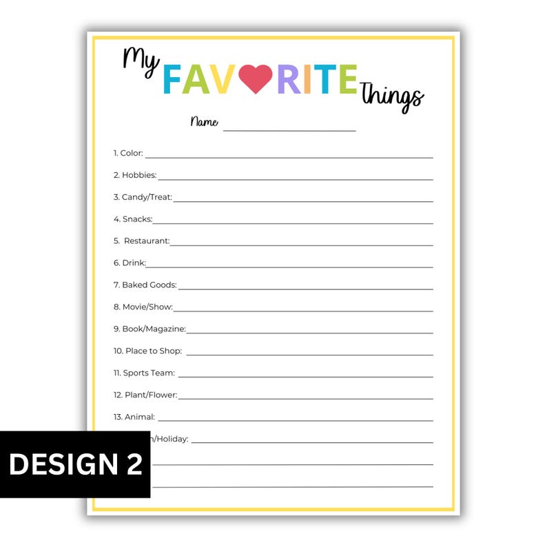 My Favorite Things Printable Questionnaire: Teacher & Team Building ...