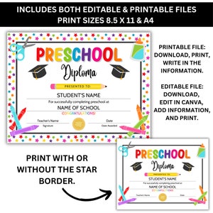 Preschool Graduation Diploma, Graduation Ceremony, Printable and ...