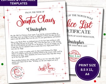 Editable Santa Letter and Nice List Certificate Personalised - Etsy