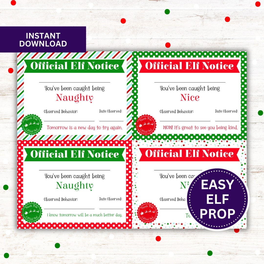 Printable Elf Notices Nice and Naughty Behavior Cards Instant Download ...
