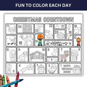 Nativity Christmas Countdown Coloring Advent Calendar | Printable PDF ...