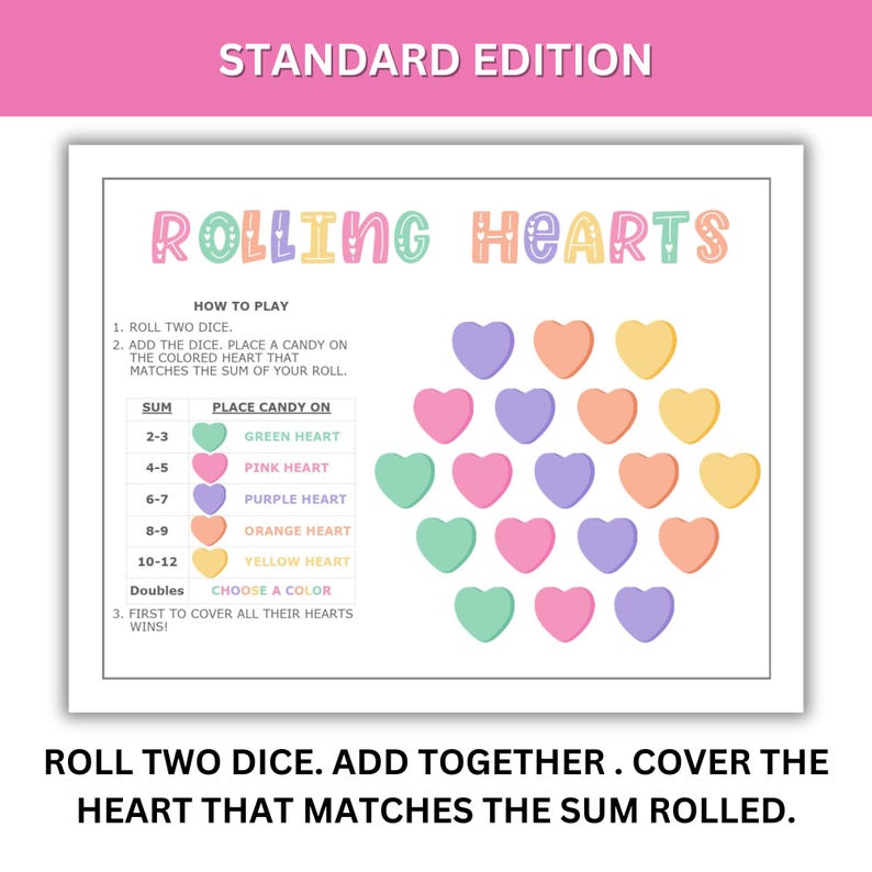 Valentine's Day Printable Games, Classroom Valentine Party, Rolling ...