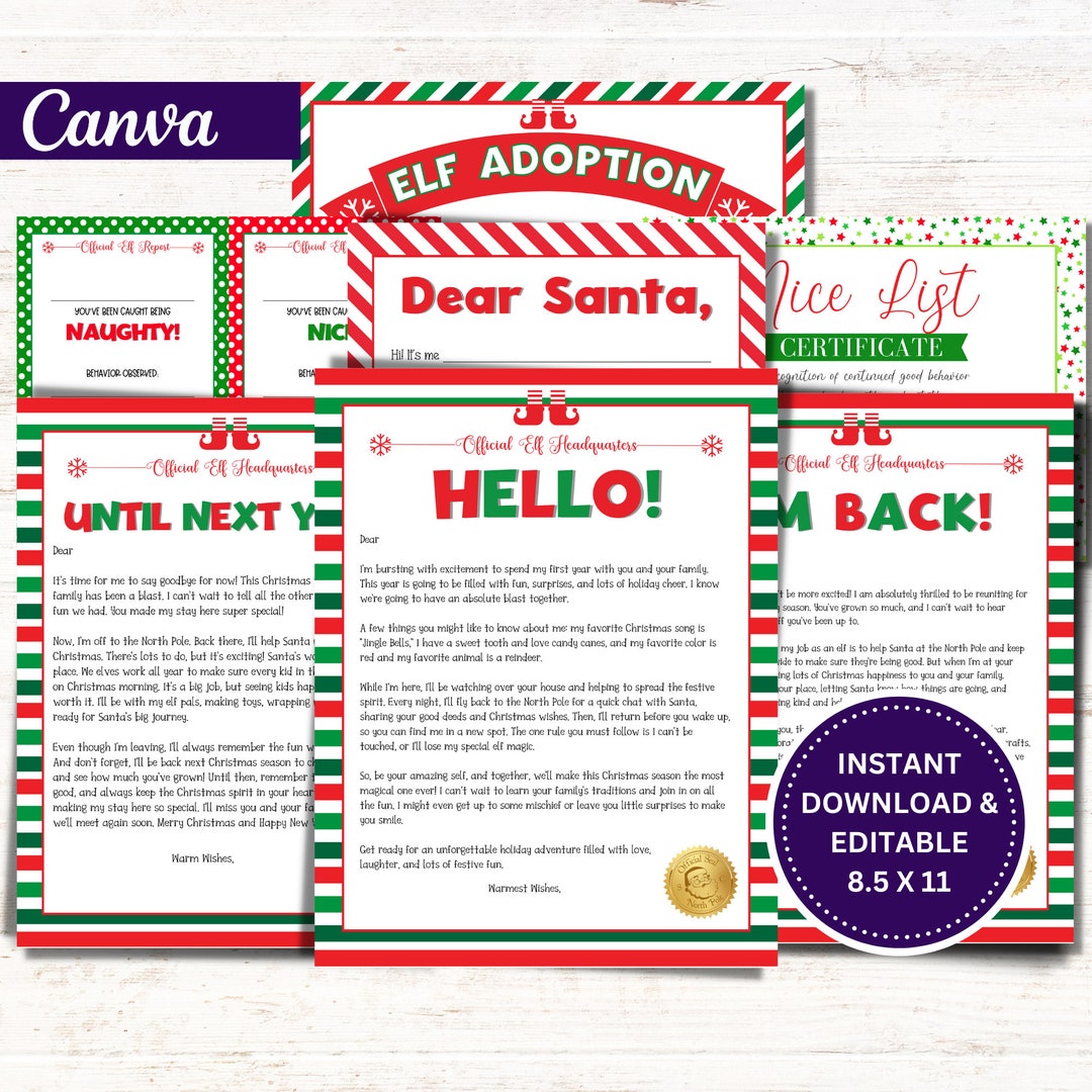 Elf Letter Bundle Arrival and Departure Letters, Santa Letter ...