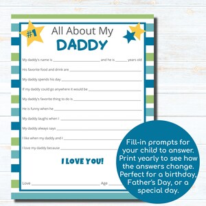 All About My Daddy Printable, Father's Day Card, Father's Day Printable ...