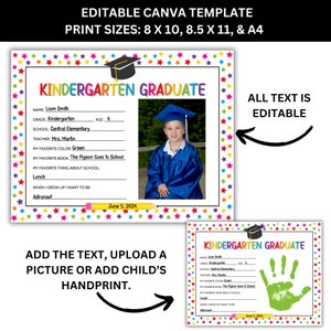 Kindergarten Graduation Keepsake: Handprint Art, Printable & Editable ...