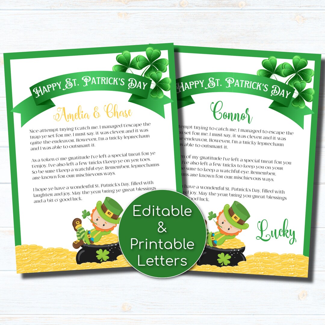 Editable Leprechaun Letter, Letter From the Leprechaun, Personalized St ...